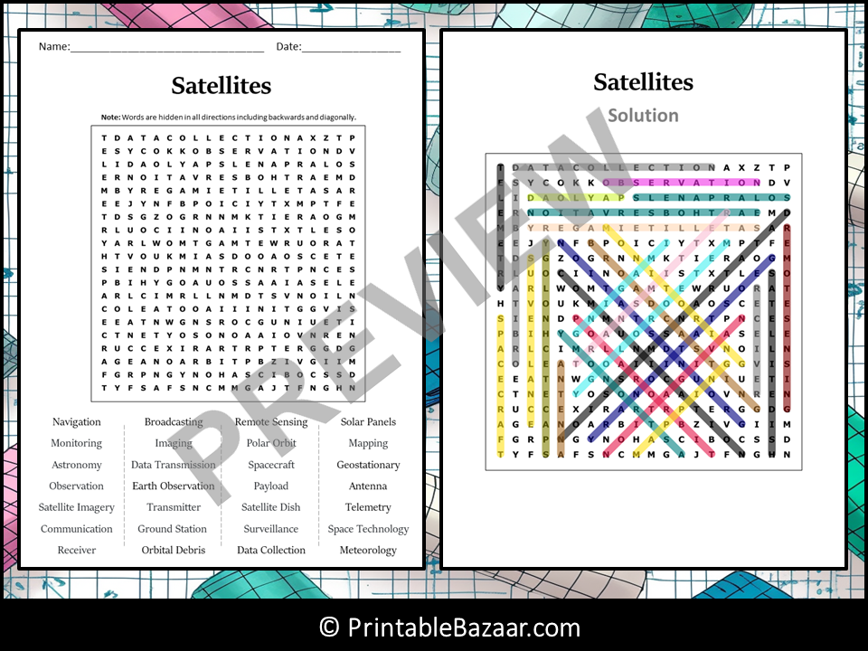 Satellites Word Search Puzzle Worksheet Activity | Teaching Resources