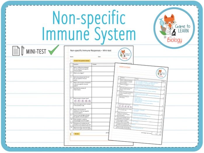 Non-specific Immune System - Mini-test (KS5) | Teaching Resources
