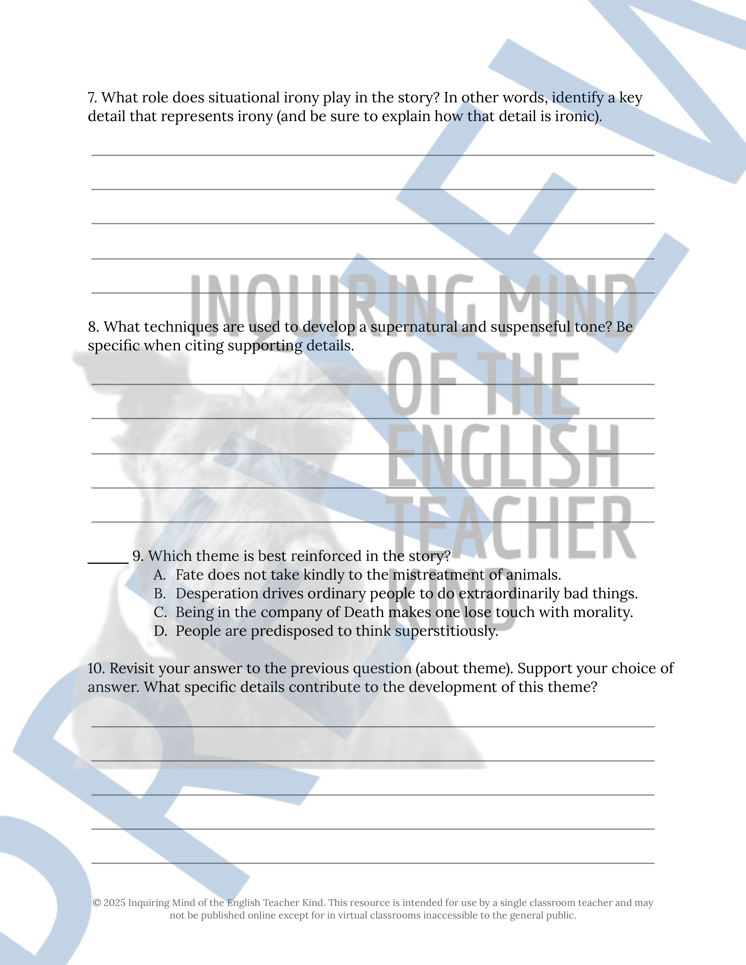 "The Graveyard Rats" by Henry Kuttner Gothic Story Analysis Worksheet ...