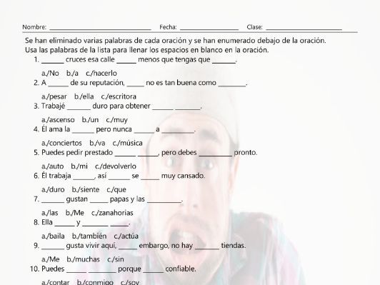 Linking Words and Connectors Missing Words Spanish Worksheet | Teaching ...