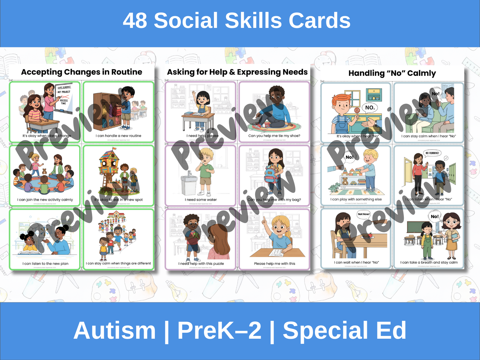 Social Skills Cards for Kids with Autism | 48 Visual Supports ...