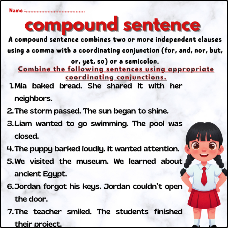 Compound Sentences Worksheets | Using Coordinating Conjunctions ...