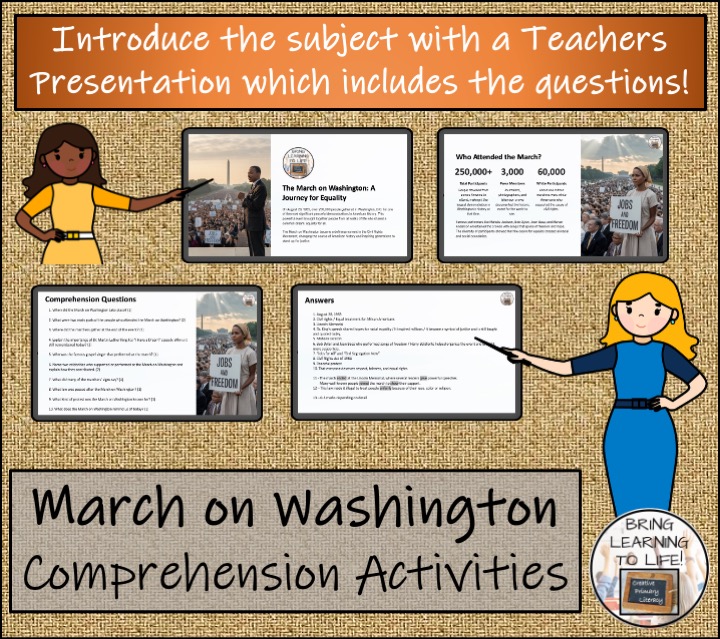 March on Washington Reading Comprehension Activities | Year 5 or Year 6 ...