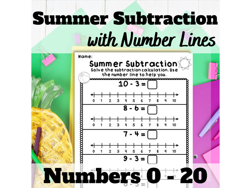 Addition and Subtraction with a Number Line Summer Worksheets ...