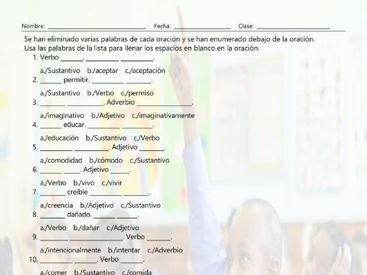 Word Forms Missing Words Spanish Worksheet | Teaching Resources