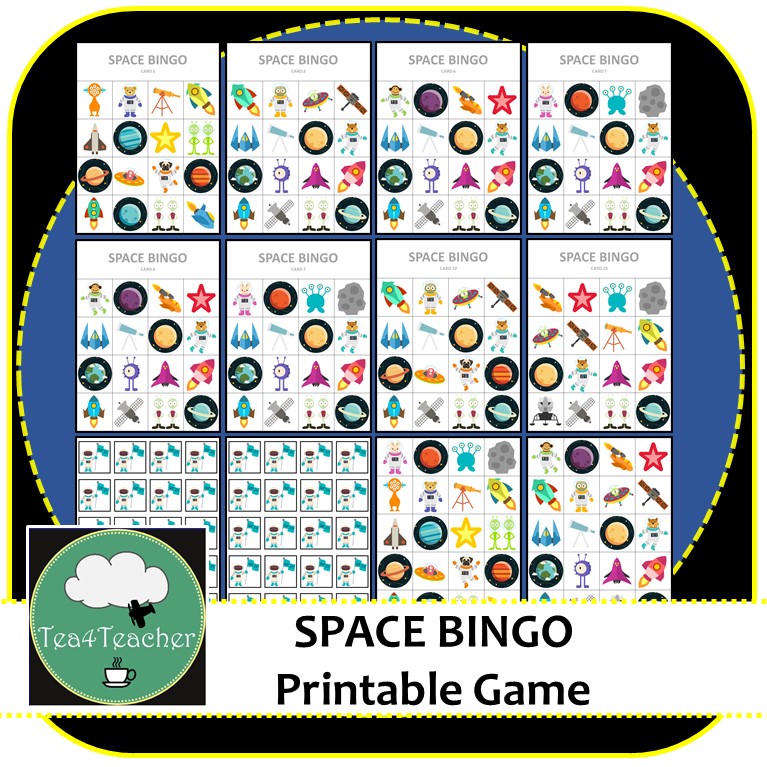 Space Bingo - Cute Space Themed Bingo Game for Preschool & K-2 kids ...