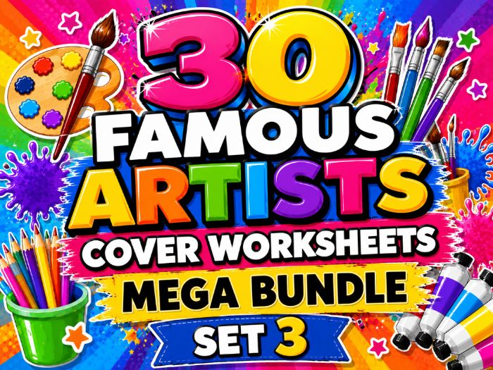 30 Famous Artists Cover Worksheets Mega Bundle Set 3 | KS3 Art Cover ...