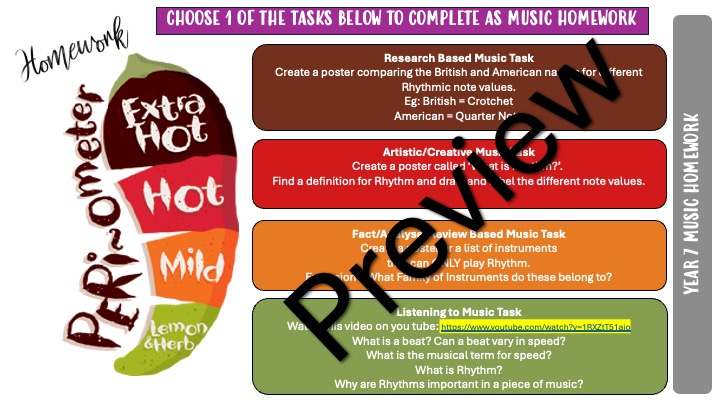 Year 7 Rhythm Homework/Home learning | Teaching Resources