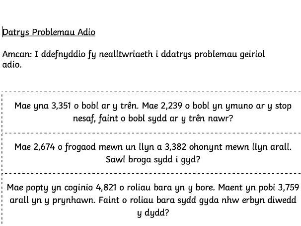 Datrys Problemau Adio | Teaching Resources