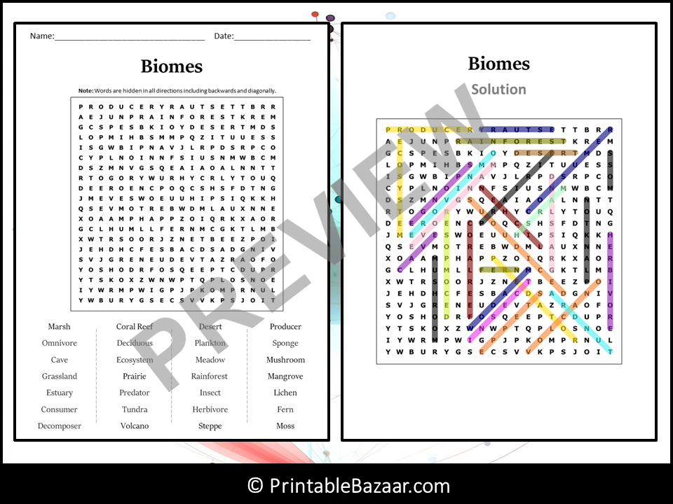 Biomes Word Search Puzzle Worksheet Activity Teaching Resources