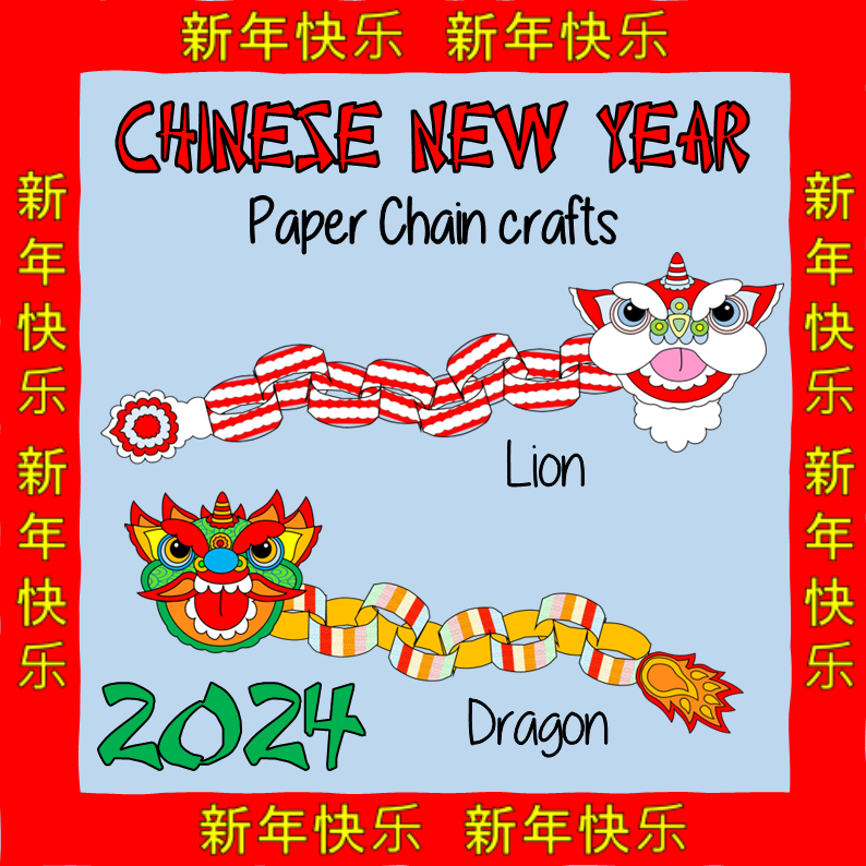 Chinese New Year 2024 Dragon & Lion Paper Chain puppet crafts ...