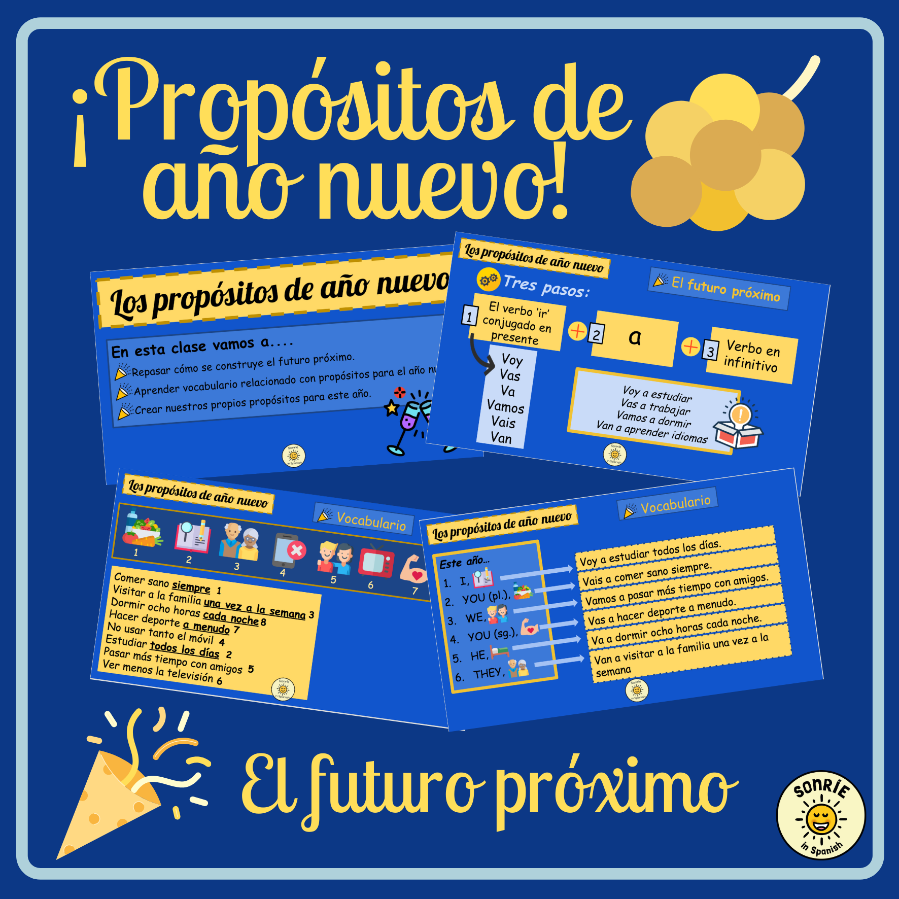 Propósitos de año nuevo, el futuro próximo. New Year's Resolutions ...