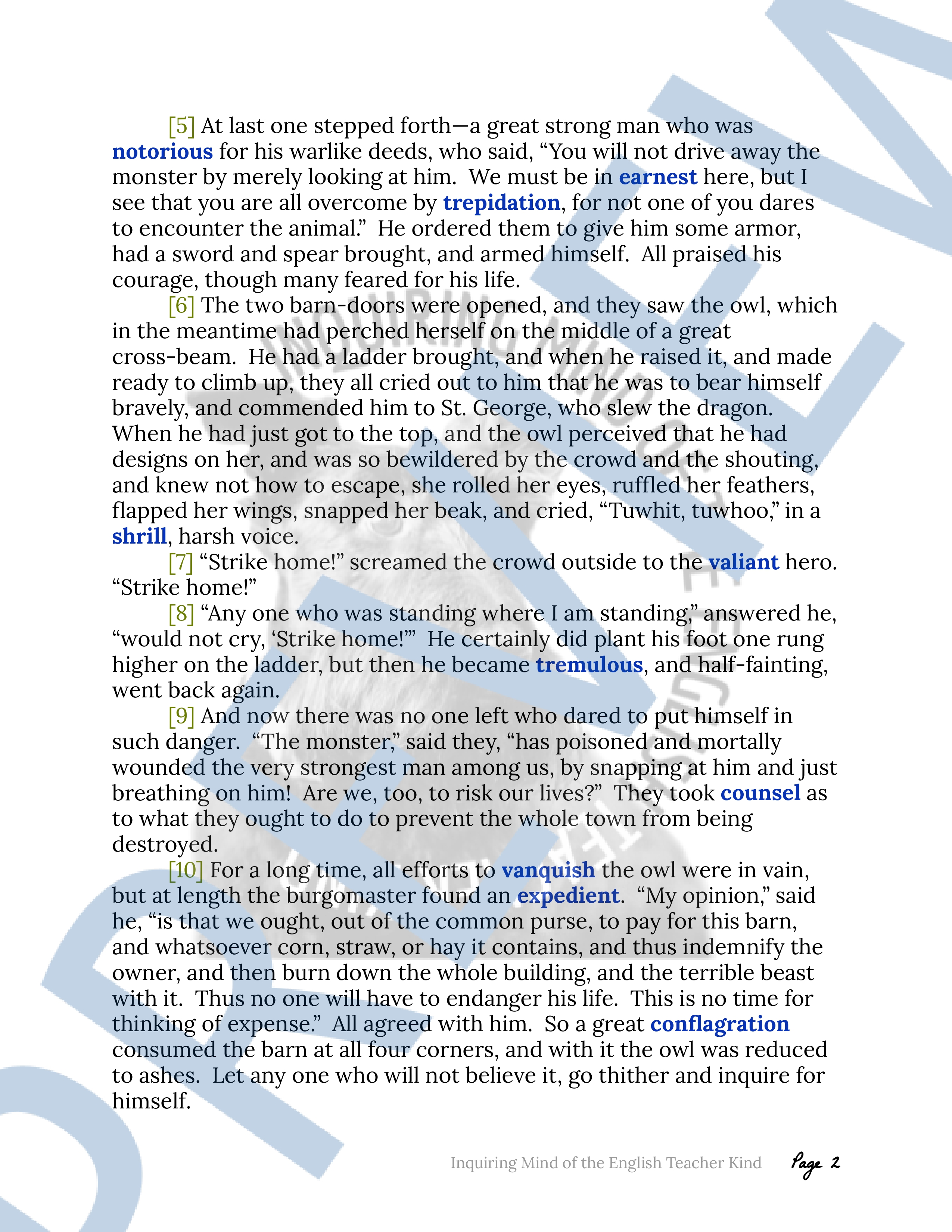 "The Owl" Quiz and Answer Key | Brothers Grimm Fairy Tale | Reading ...