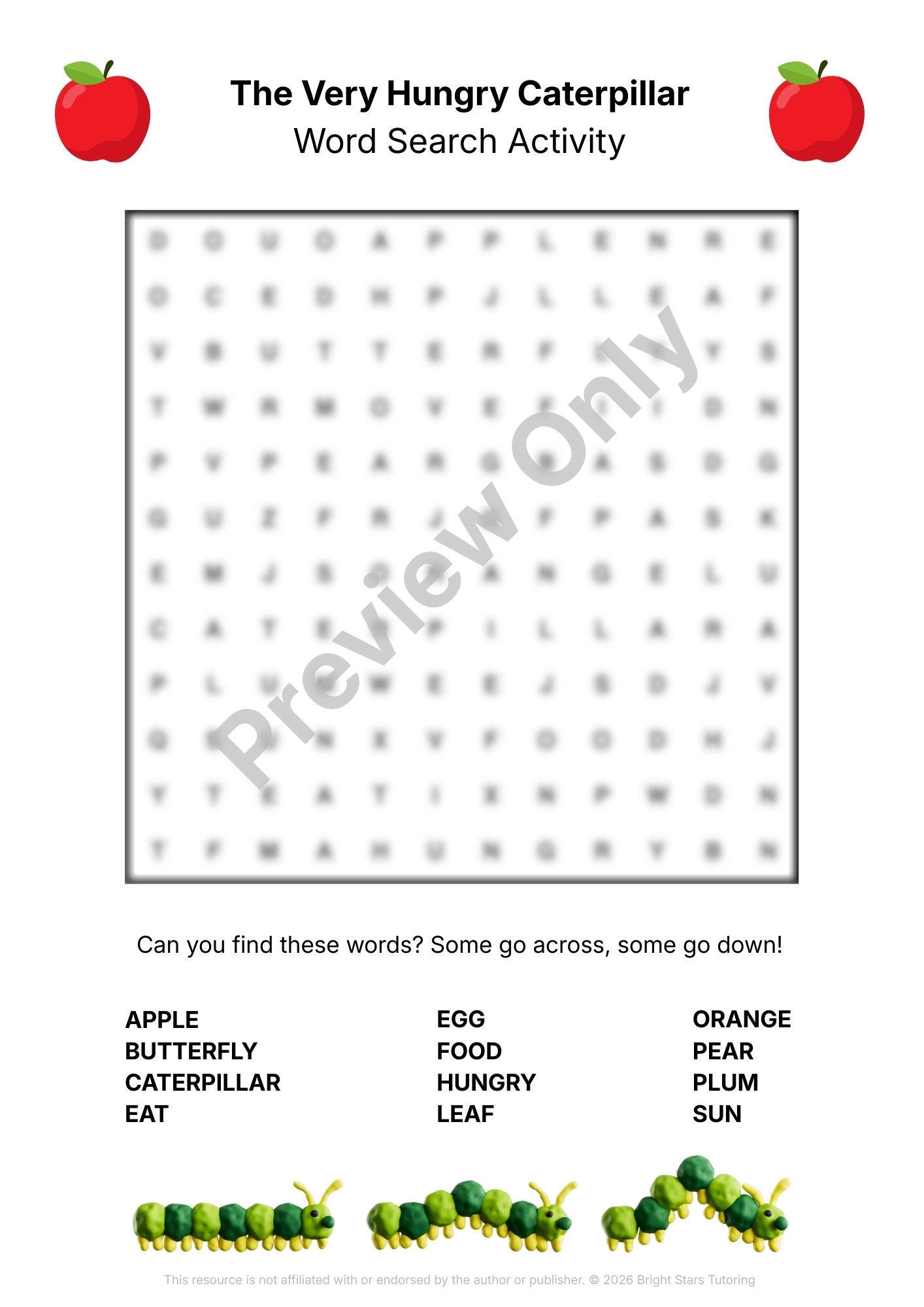 The Very Hungry Caterpillar KS1 Word Search Activity | Teaching Resources