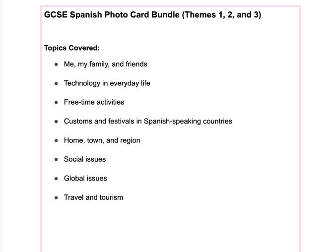 GCSE Spanish Photo Card Bundle (Themes 1, 2, and 3) | Teaching Resources