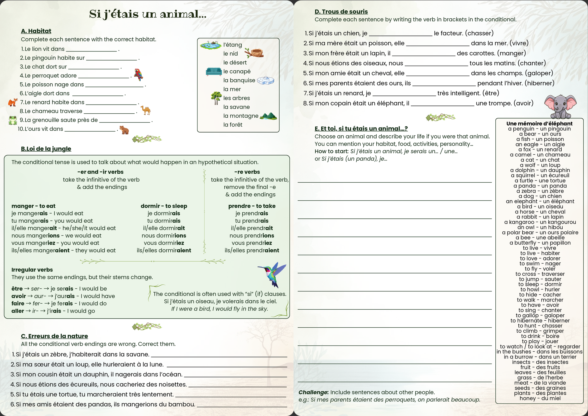 Le conditionnel – Conditional tense – KS3 French grammar worksheet ...
