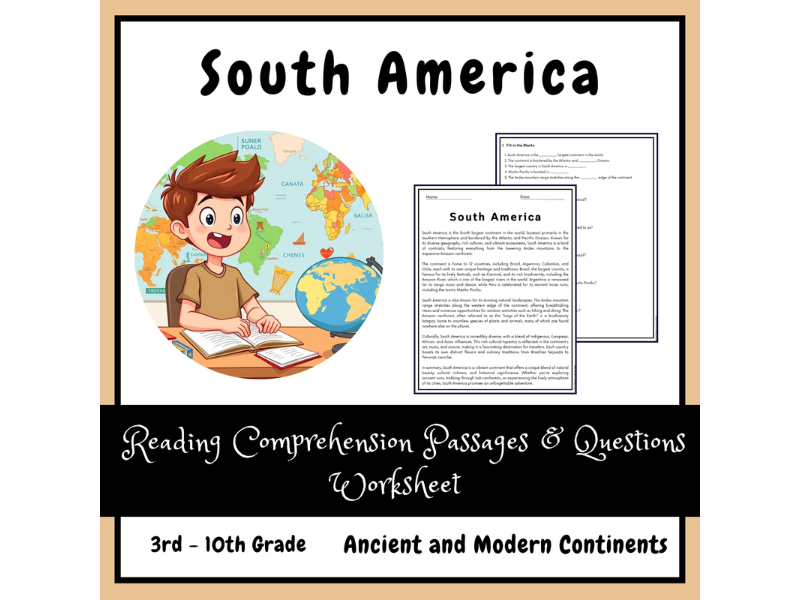 South America Continent Reading Comprehension Passages & Questions ...