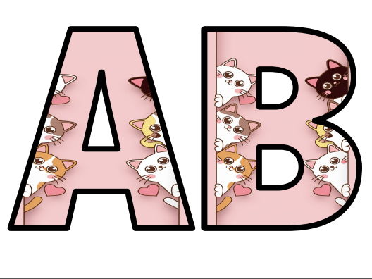 Cats Peeking Kittens Pink Lettering Set Display Title Letters Numbers ...