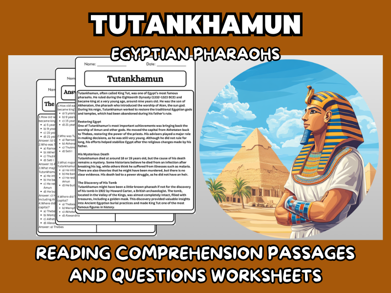 Tutankhamun - Egyptian Pharaohs Reading Comprehension Passages and ...