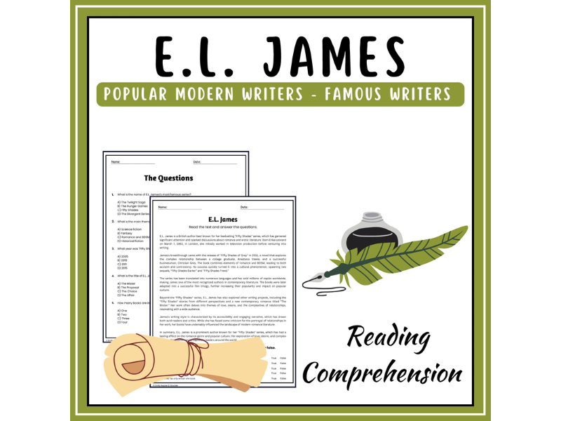 E.L. James Reading Comprehension Passages & Questions Worksheets ...