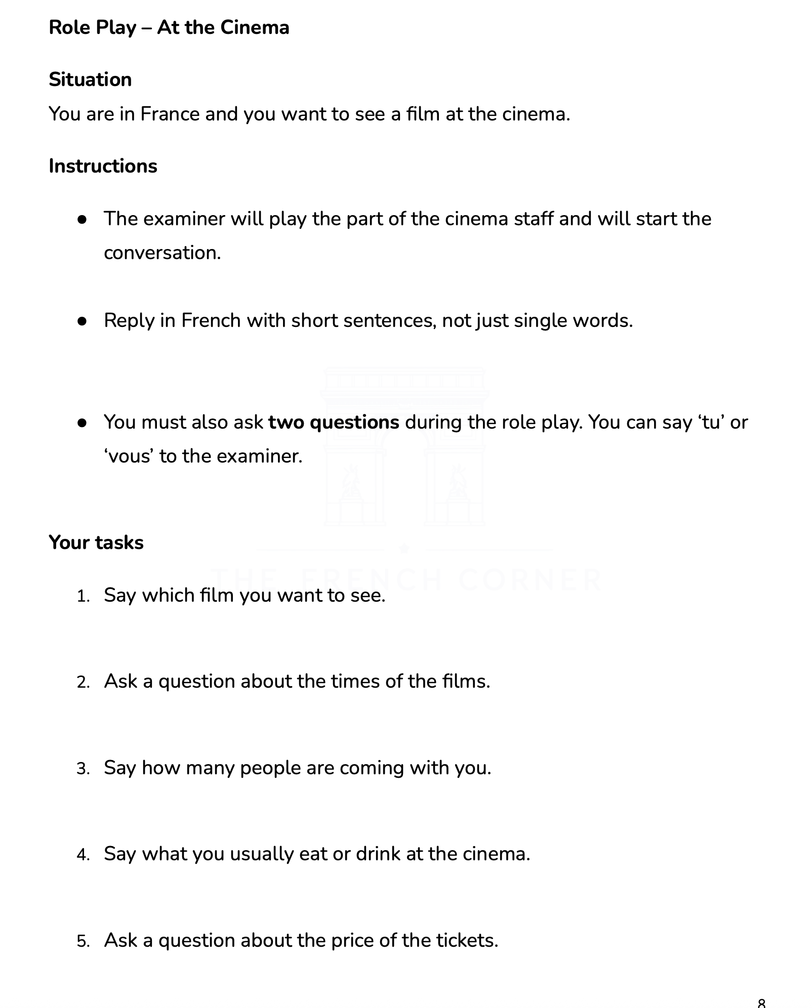 2026 Pearson Edexcel GCSE French – Speaking Task 2: Role play – Higher ...