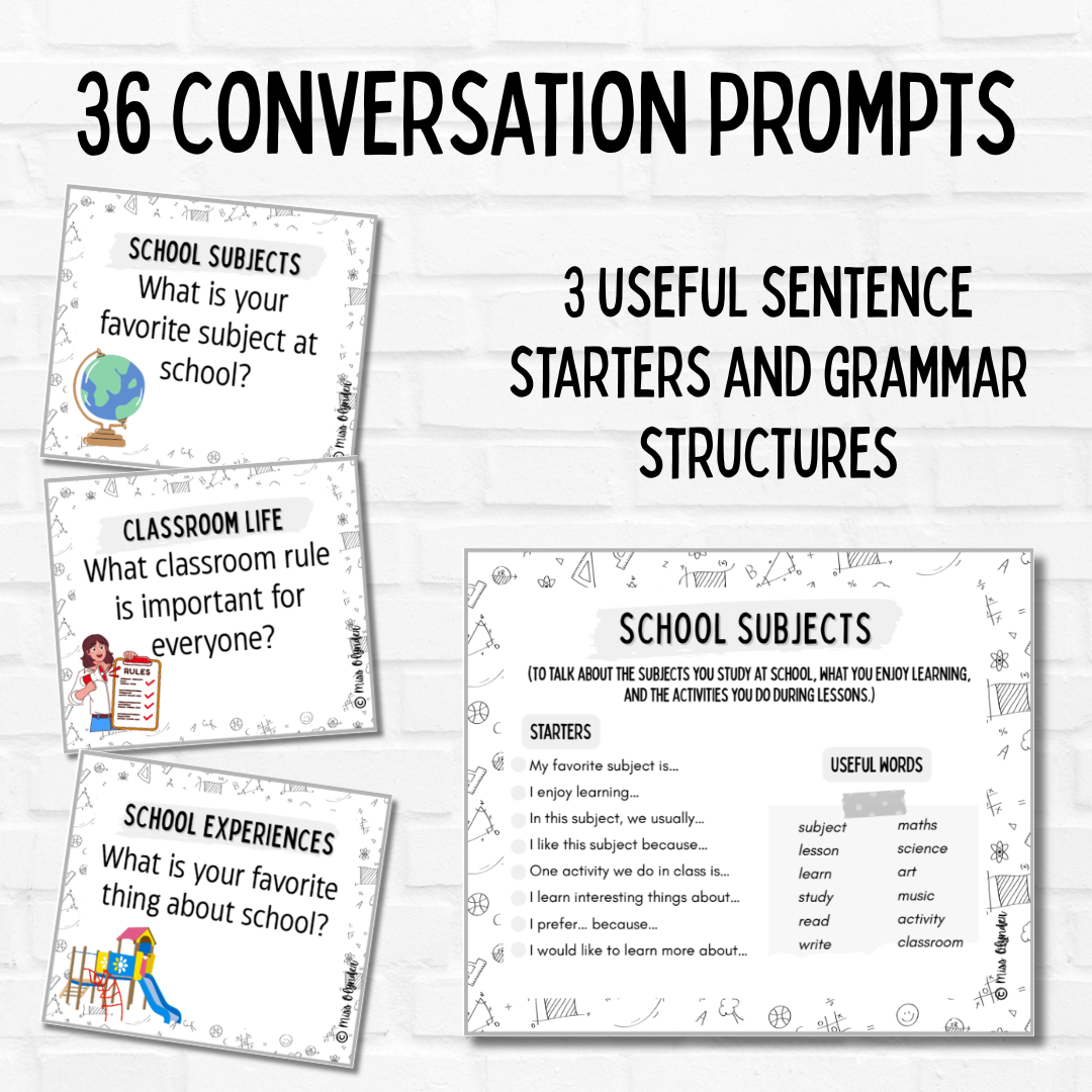 School life Speaking Activities – ESL Conversation Cards with Sentence ...