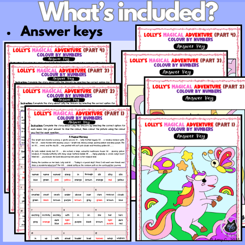 Unicorn Stories Vocabulary & Grammar Review Colour by Number Printables ...