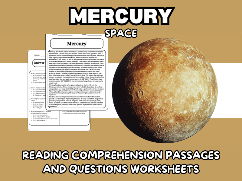 Mercury - Space Reading Comprehension Passages and Questions Worksheets ...