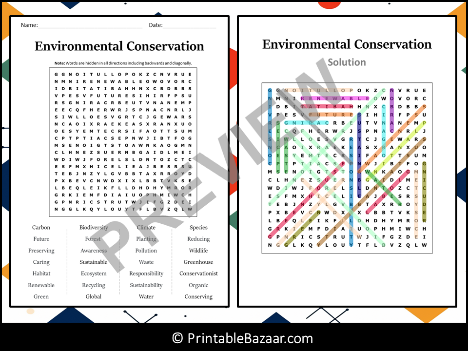 Environmental Conservation Word Search Puzzle Worksheet Activity ...