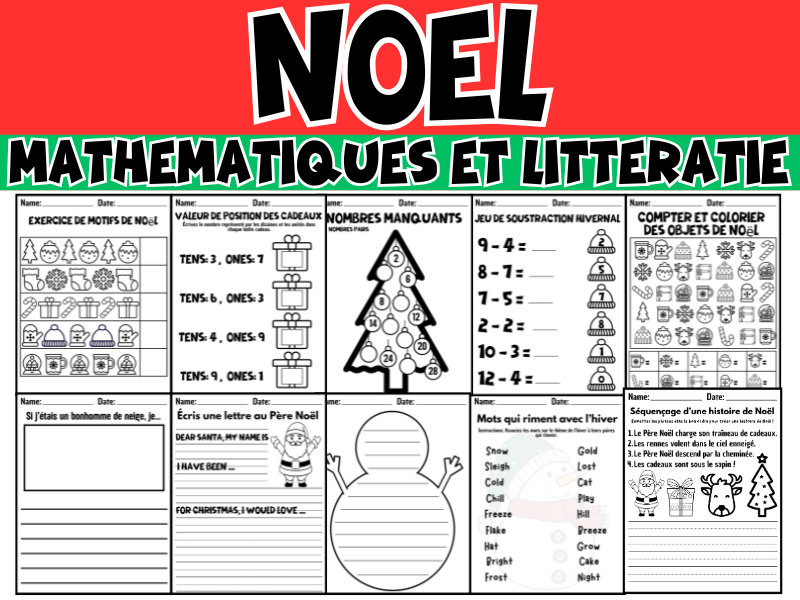 Noel Christmas in French | Winter Math & Literacy Centers | French ...