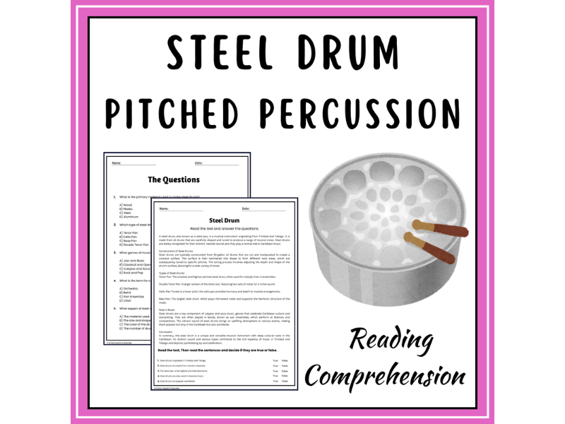 Steel Drum Reading Comprehension Passages & Questions Worksheets ...