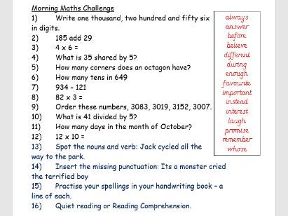 Maths Warm Up Activity | Teaching Resources