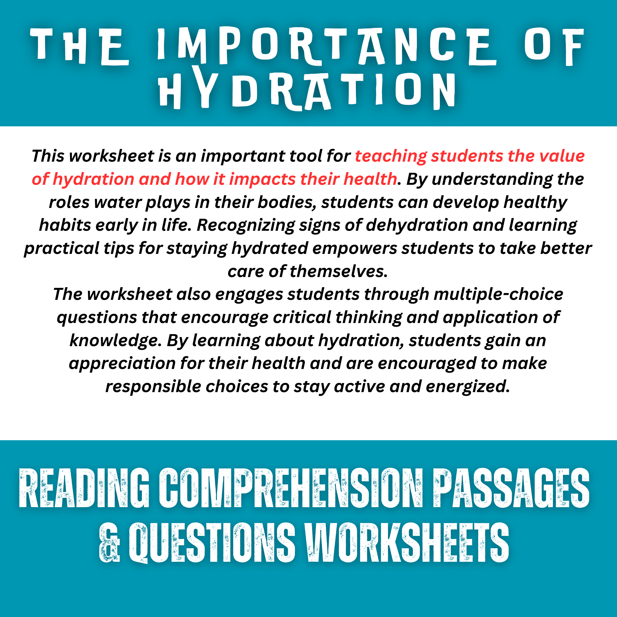 The Importance of Hydration - Health Reading Worksheet | Teaching Resources