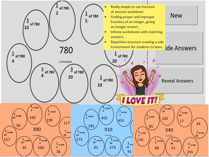 KS3 Fraction Bubbles Fractions Of Amounts Worksheet Generator Mix Of 