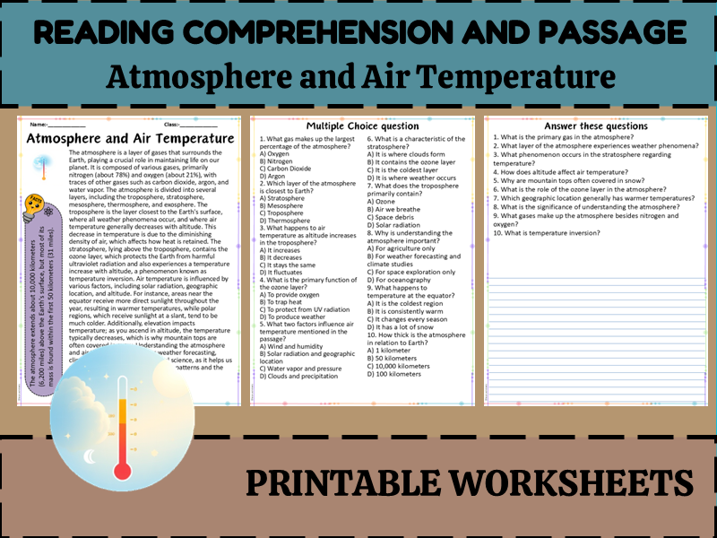 Understanding Atmosphere & Air Temperature: Reading Passage with ...