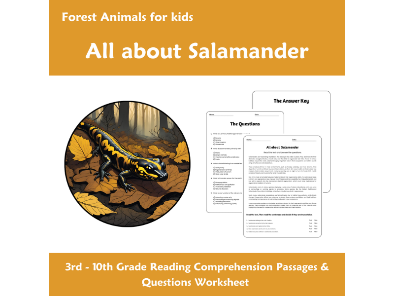 All About Salamanders - Reading Comprehension Passages & Questions ...
