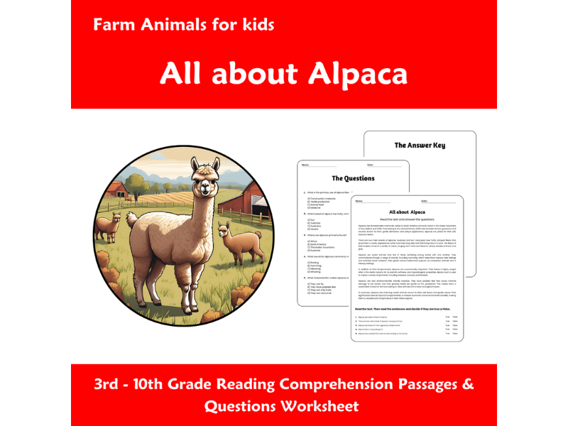 All About Alpacas Reading Comprehension Passages & Questions Worksheets ...