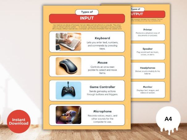 Input and Output Devices Posters – KS2 & KS3 Classroom Display (Set of 2) | Teaching Resources