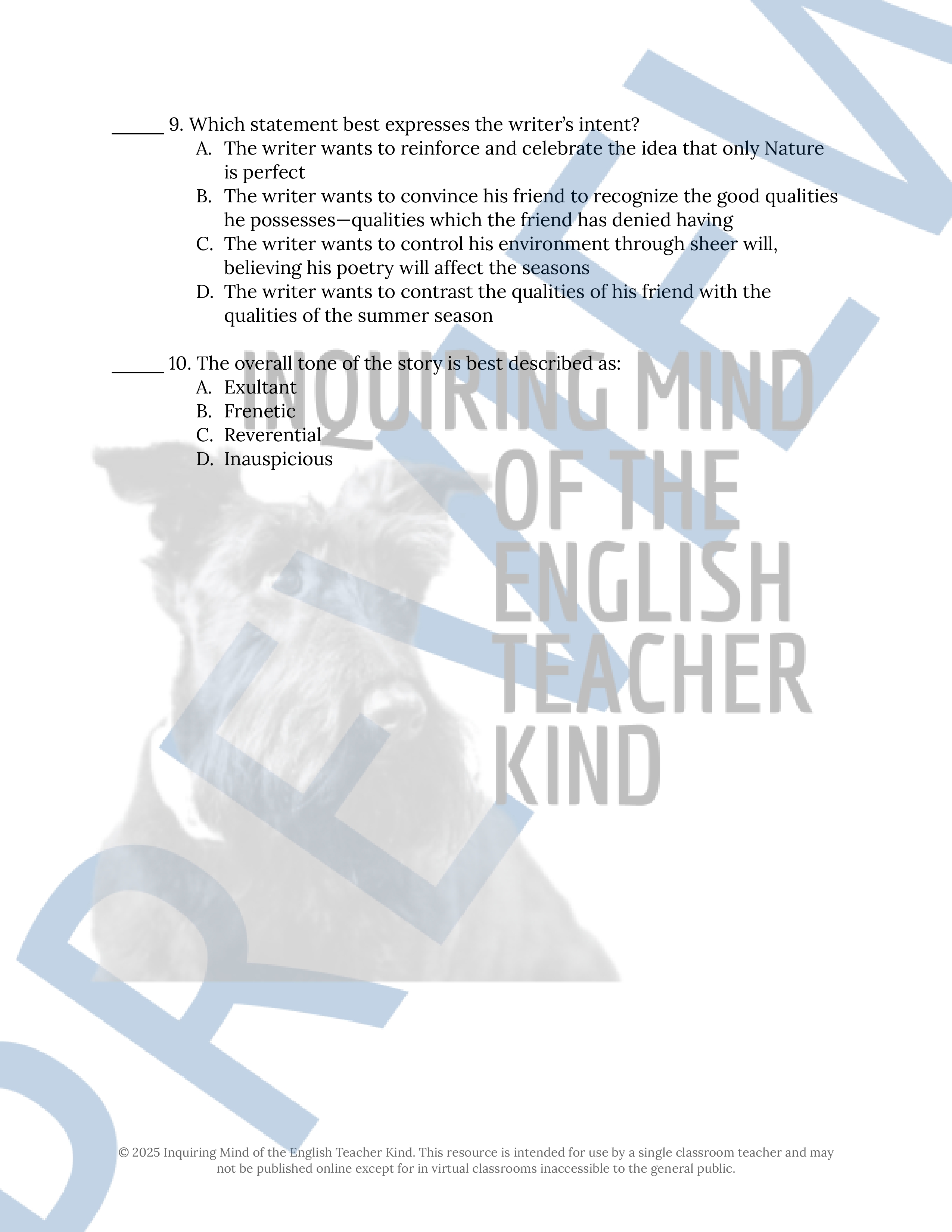 Shakespeare's Sonnet 18 Close Reading Worksheet and Answer Key | Poetry ...
