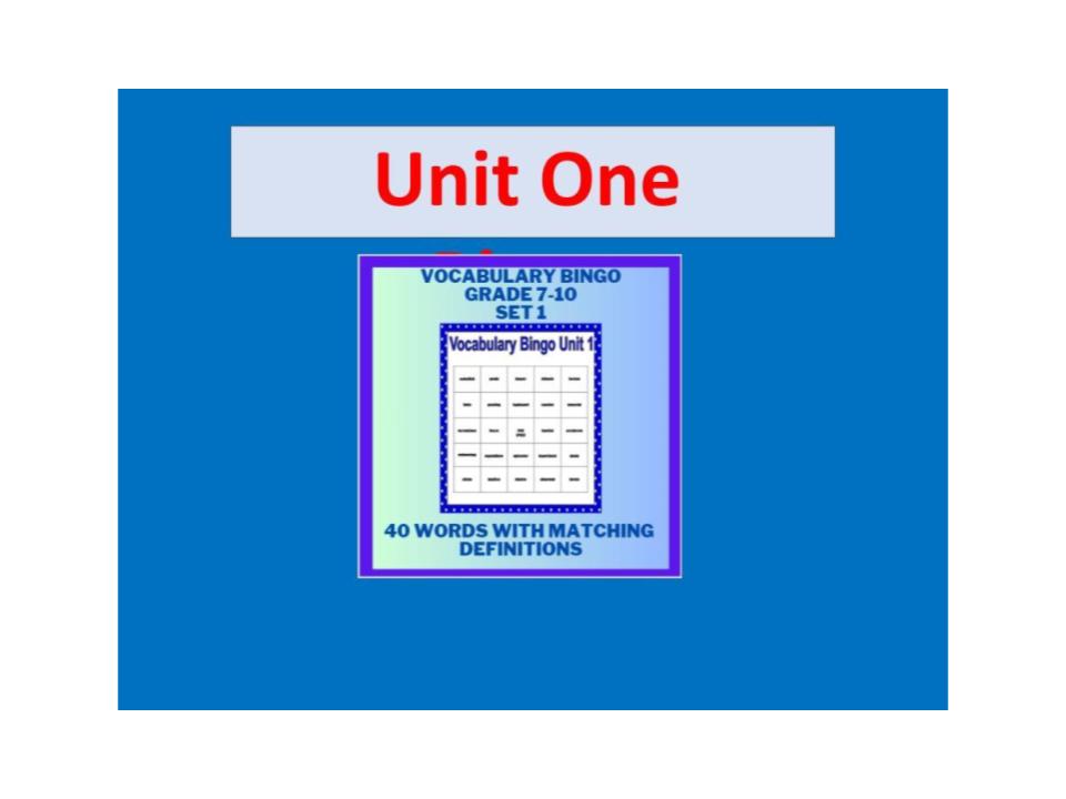 Grade 7 10 Vocabulary Bingo Teaching Resources