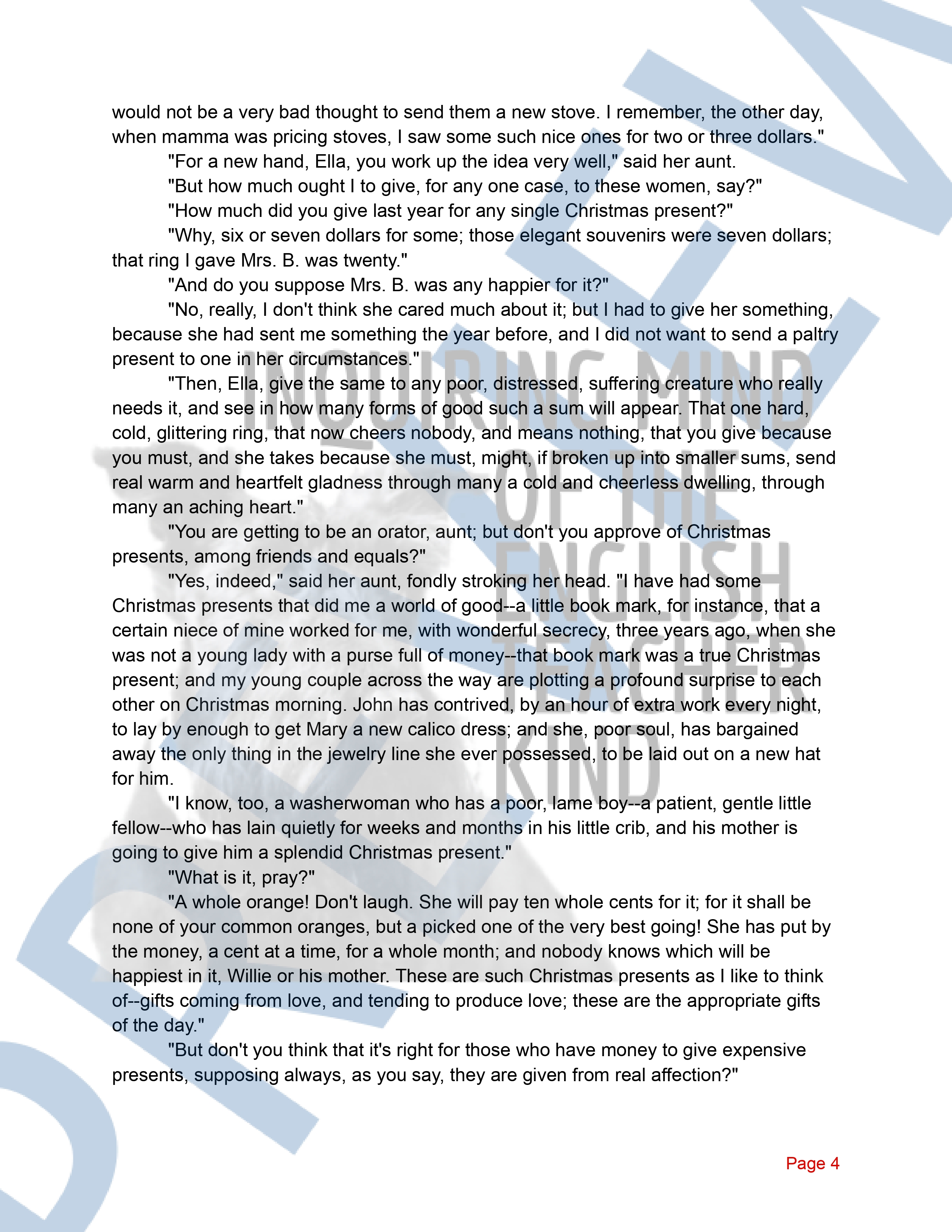 "Christmas; or, The Good Fairy" by Harriet Beecher Stowe Quiz and ...