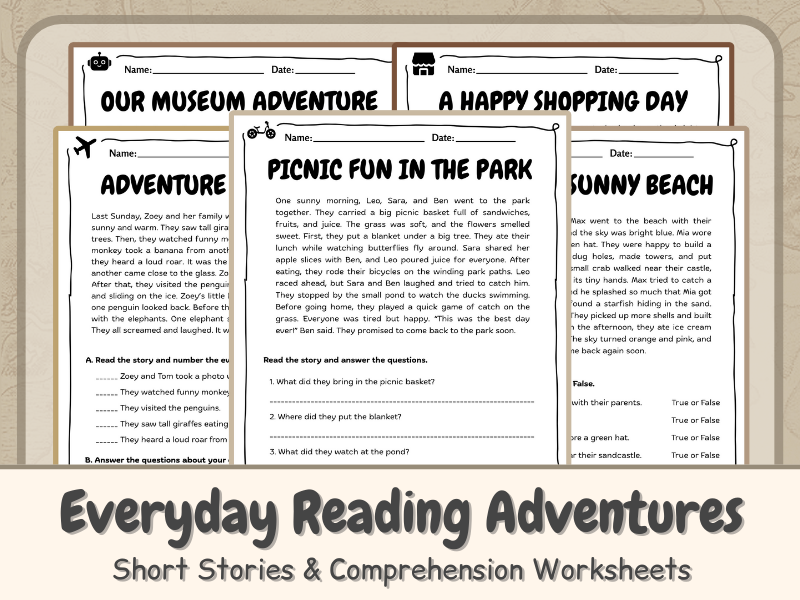 Everyday Reading Adventures: Short Stories & Comprehension Worksheets ...