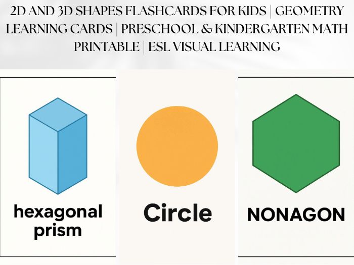 2D and 3D Shapes Flashcards for Kids | Geometry Learning Cards ...