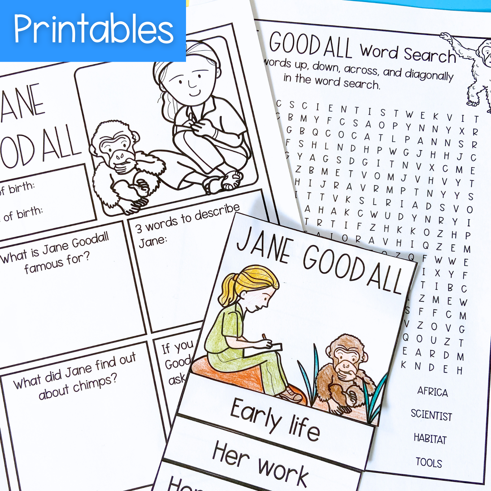 Jane Goodall KS2 presentation activities worksheets science lesson key ...