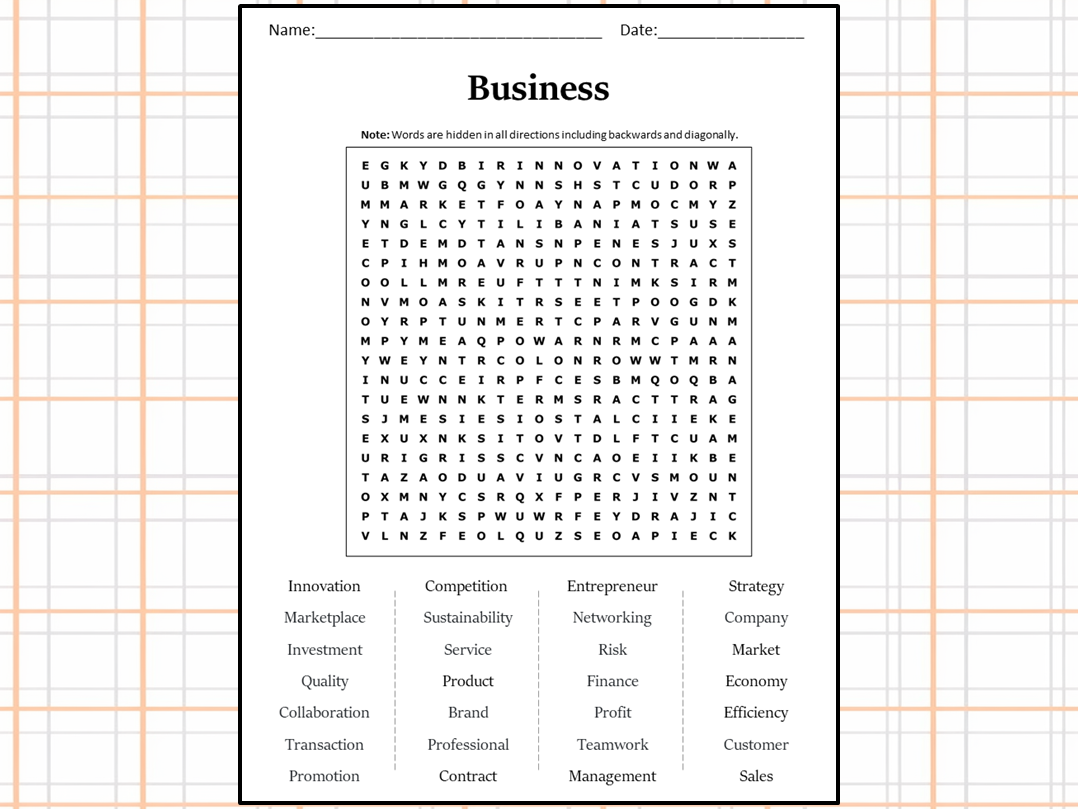 Business Word Search Puzzle Worksheet Activity Teaching Resources