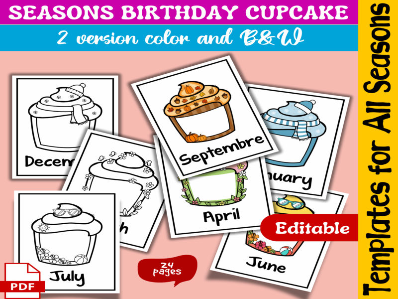 Seasons birthday Cupcake bulletin board Editable Bulletin Board ...