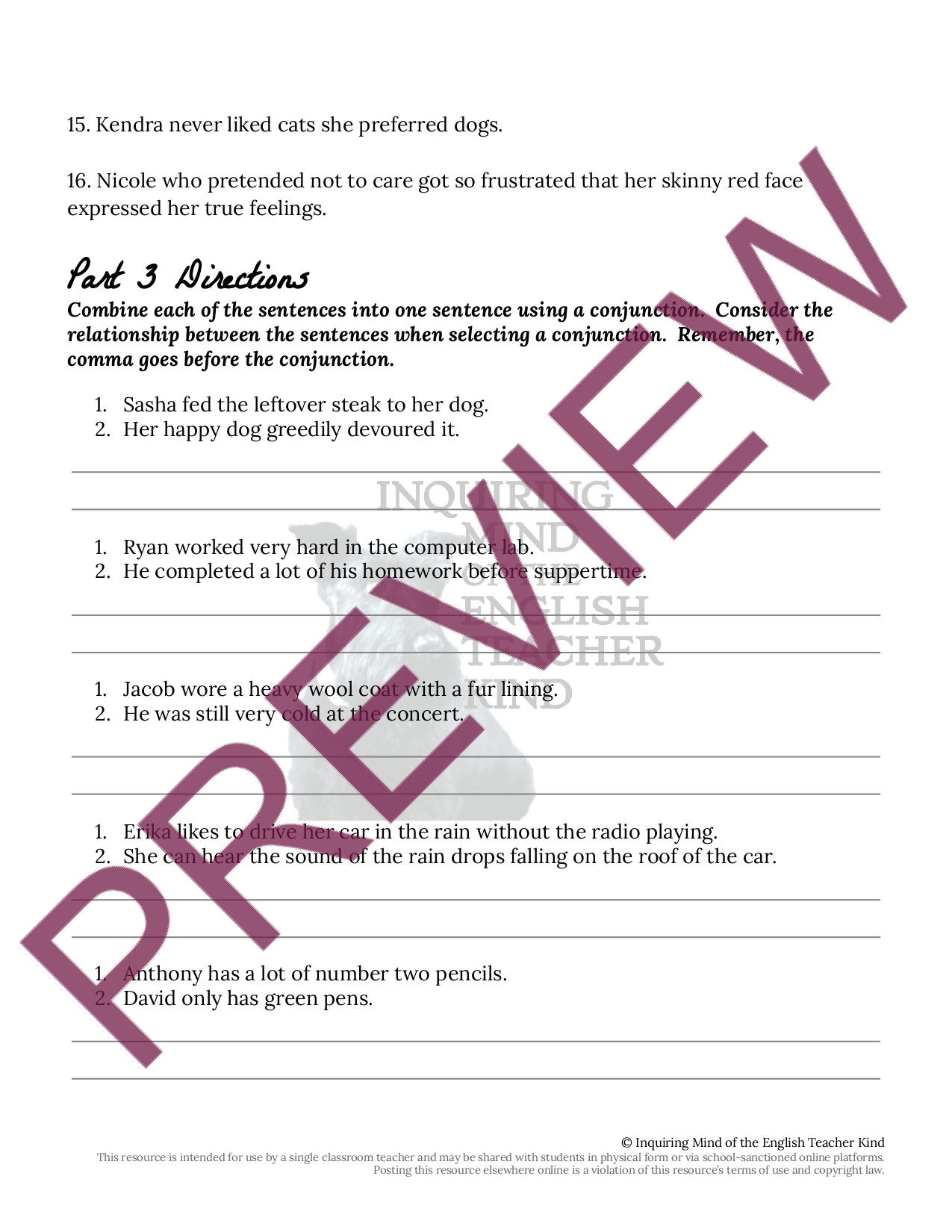 Grammar Worksheet on Commas, Semicolons, and Conjunctions | Teaching ...