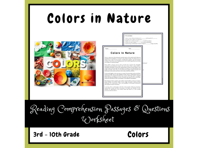 Colors in Nature Reading Comprehension Passages & Questions Worksheets ...