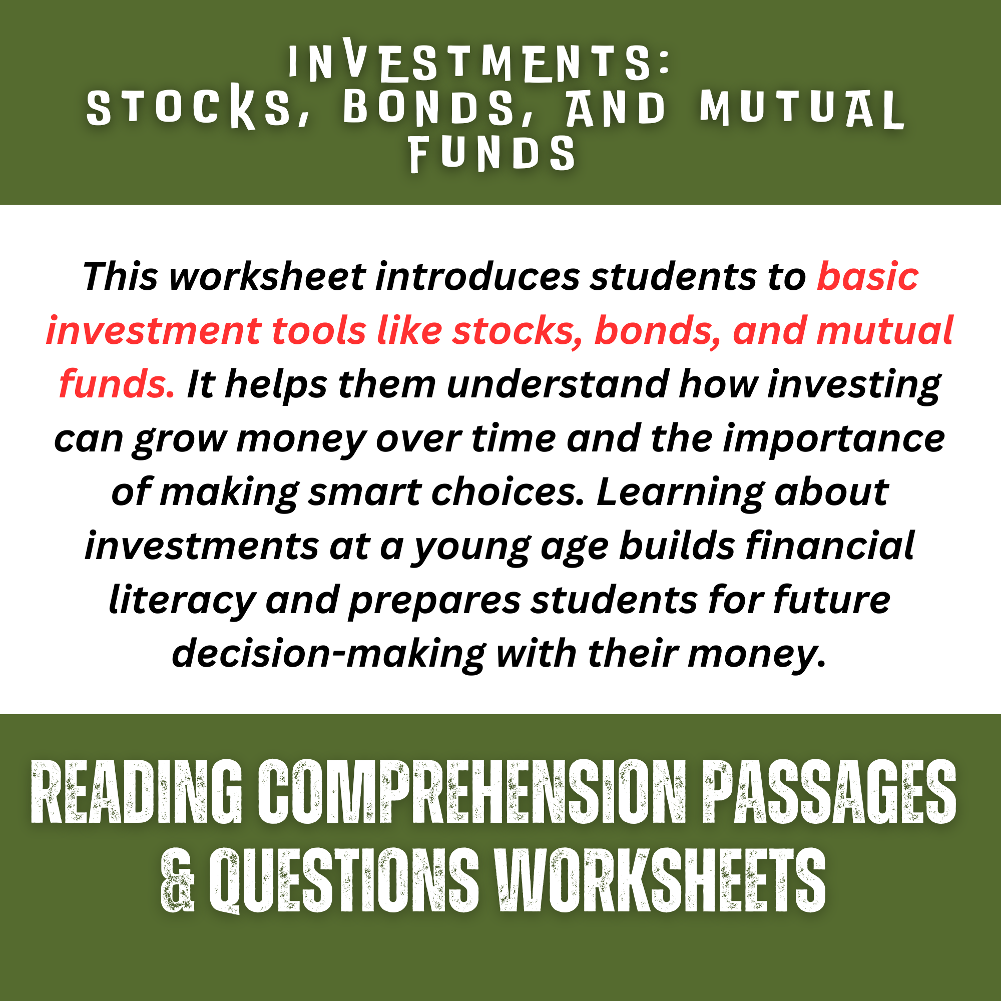 Investments - Economics Reading Worksheet | Teaching Resources