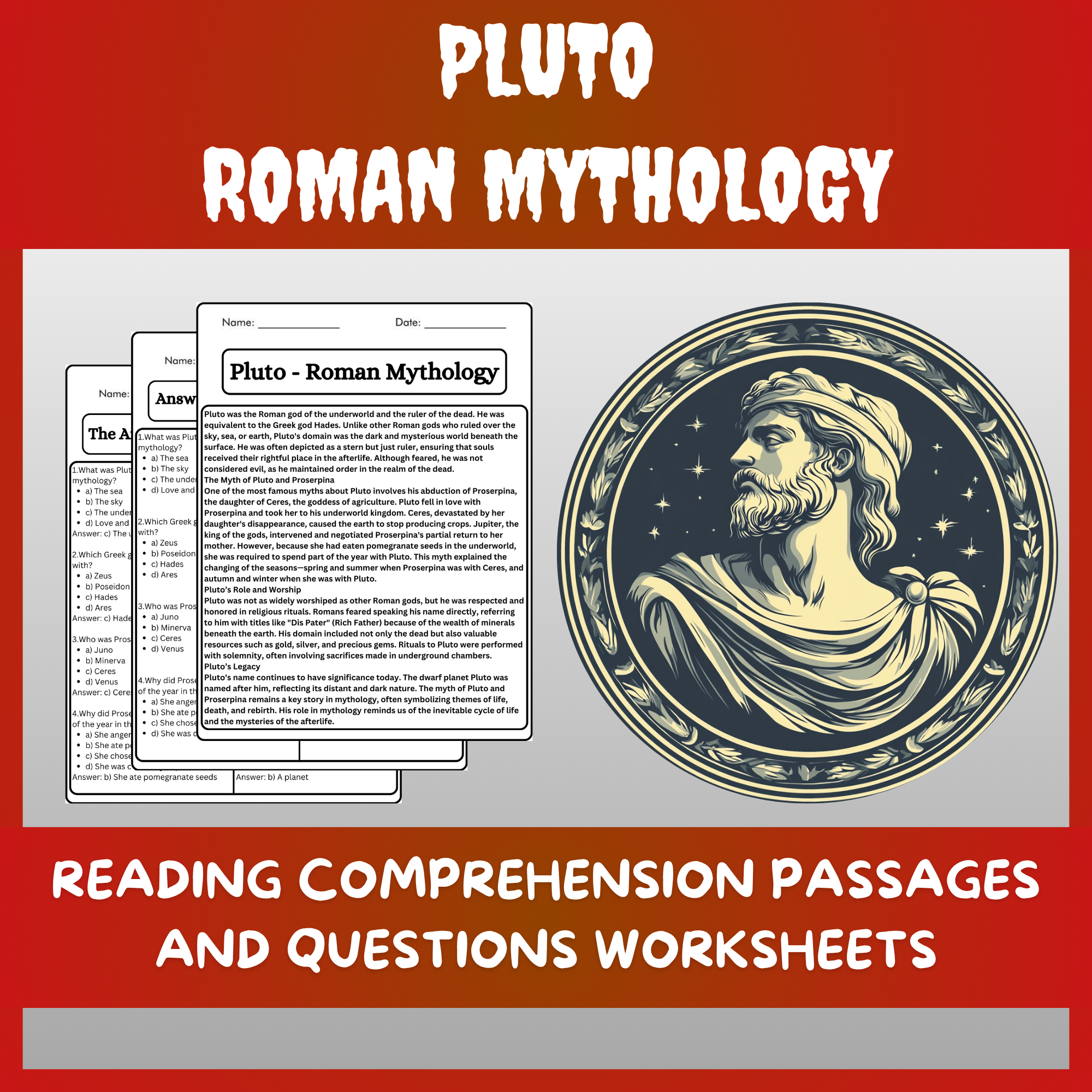Pluto - Roman Mythology Reading Comprehension Passages & Questions Worksheets | Teaching Resources